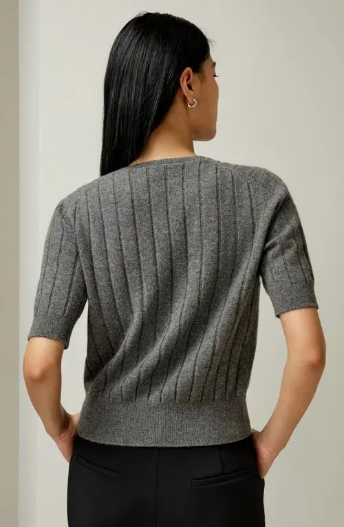 Lilysilk Cashmere V-neck T-shirt - Medium Gray