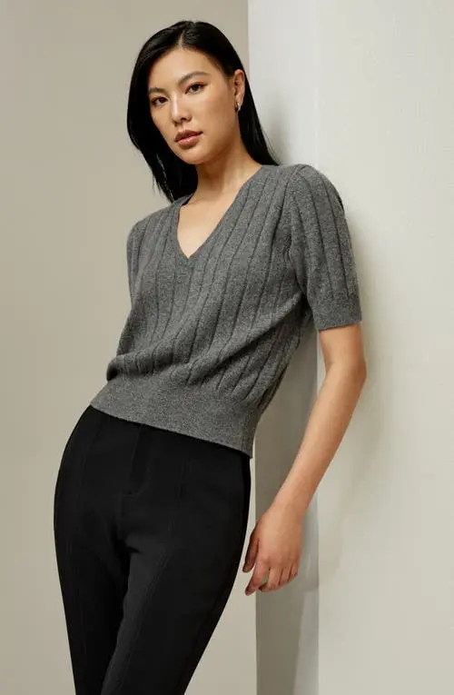 Lilysilk Cashmere V-neck T-shirt - Medium Gray