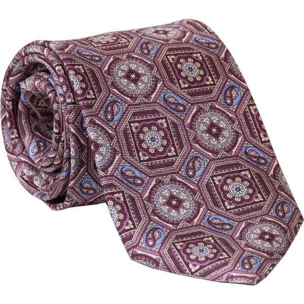 ELIZABETTA Mantova Extra Long Printed Neck Tie - Burgundy