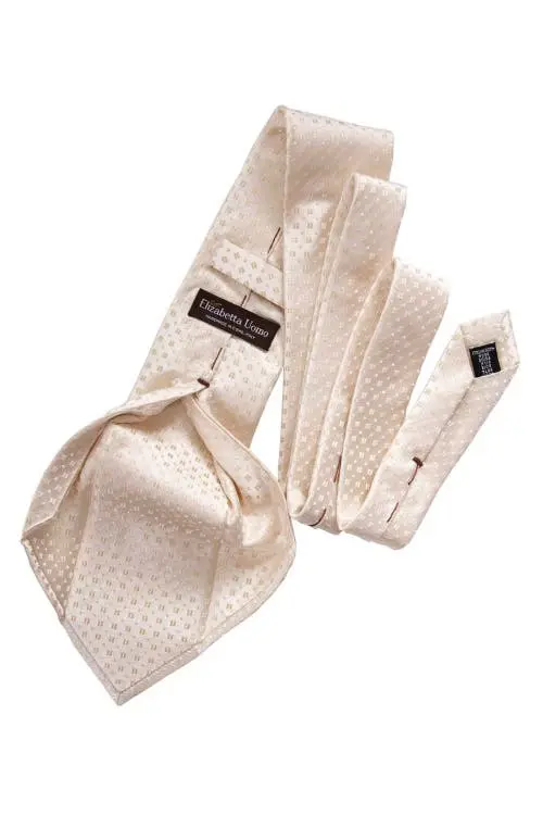 ELIZABETTA Barbera Extra Long Silk Jacquard Neck Tie - Champagne