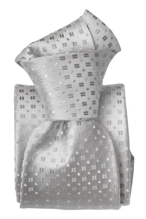 ELIZABETTA Barbera Extra Long Silk Jacquard Neck Tie - Silver