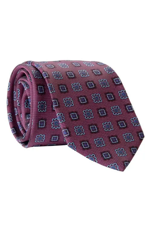 ELIZABETTA Trento Extra Long Silk Jacquard Neck Tie - Raspberry