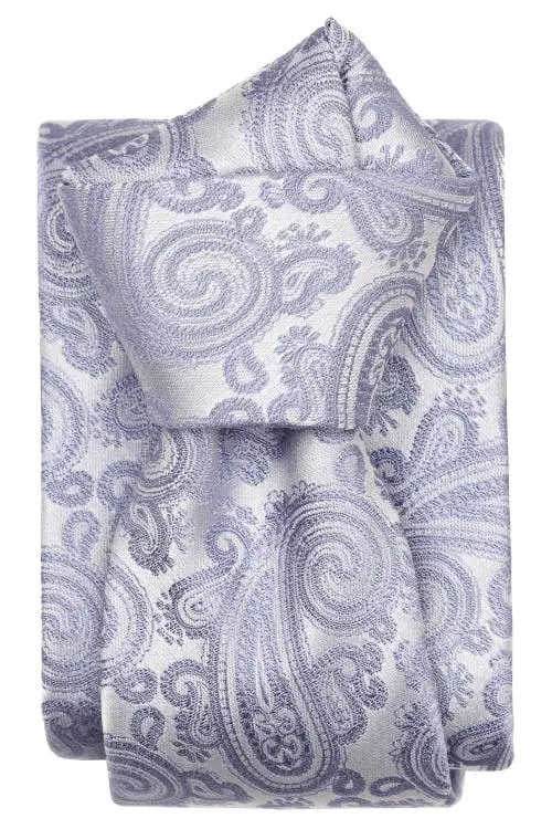 ELIZABETTA Soave Extra Long Silk Jacquard Paisley Neck Tie - Periwinkle