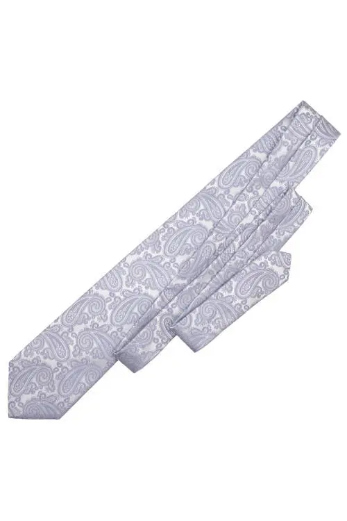ELIZABETTA Soave Extra Long Silk Jacquard Paisley Neck Tie - Periwinkle