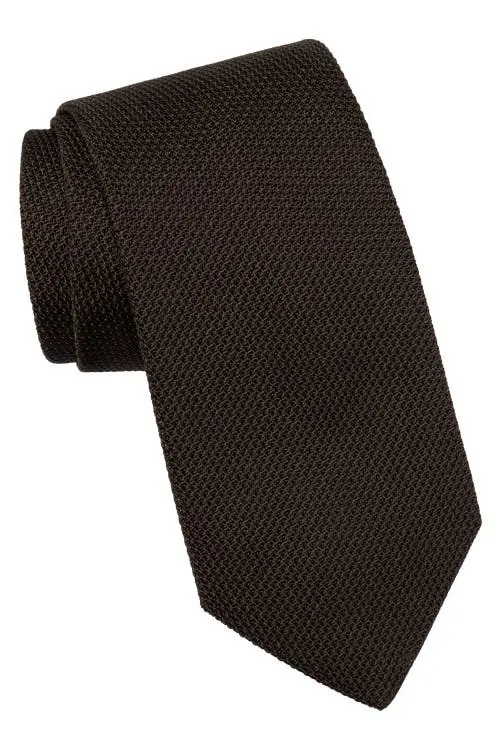 ELIZABETTA Como Silk Grenadine Standard Neck Tie - Dark Brown
