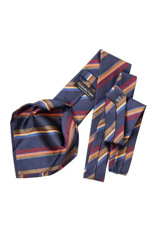 ELIZABETTA Battisti Extra Long Silk Jacquard Neck Tie - Navy