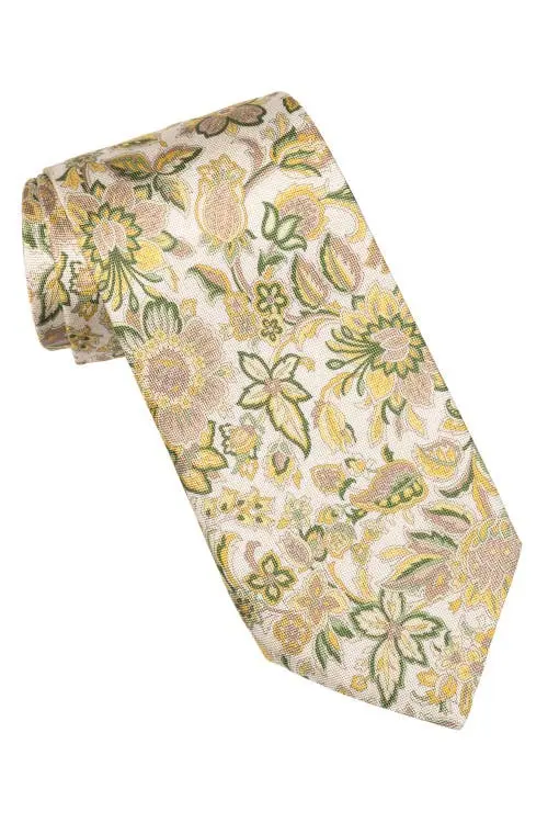 ELIZABETTA Battisti Extra Long Silk Jacquard Neck Tie - Yellow
