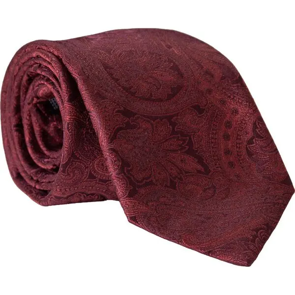 ELIZABETTA Vienna Extra Long Silk Jacquard Neck Tie - Burgundy