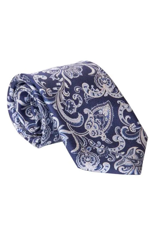 ELIZABETTA Novara Extra Long Printed Neck Tie - Navy