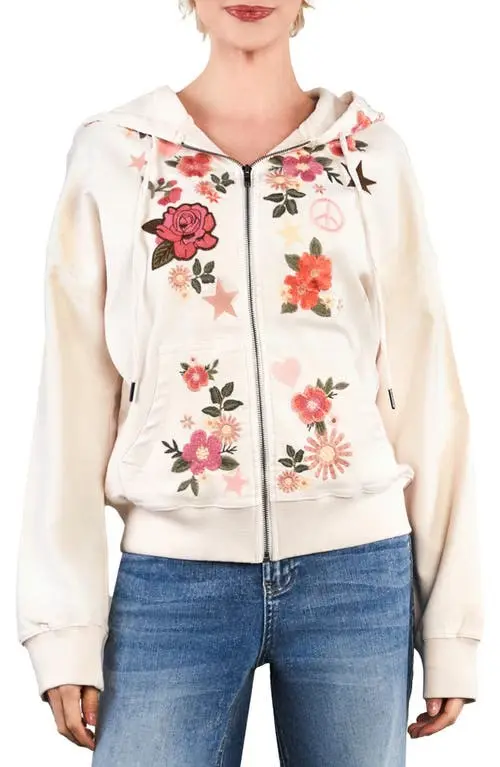 BILLY T Floral Embroidered Hoodie - Iced Latte