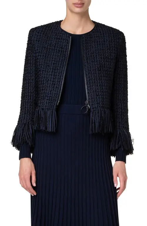 Akris Fringe Tweed Crop Jacket