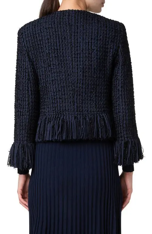 Akris Fringe Tweed Crop Jacket