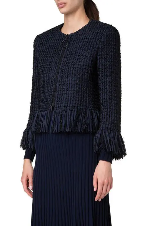 Akris Fringe Tweed Crop Jacket