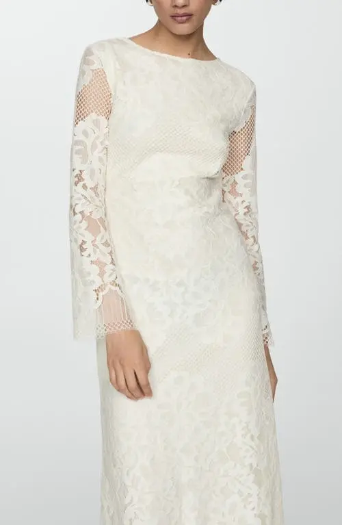Mango Lace Long Sleeve Midi Dress In Ecru - 30% Off | Editorialist