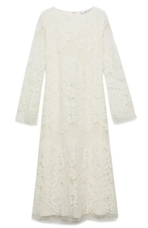 Mango Lace Long Sleeve Midi Dress In Ecru - 30% Off | Editorialist