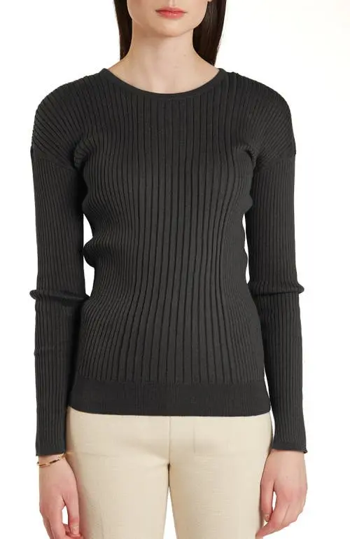 OYUN Ribbed Cotton Blend Crewneck Top - Caviar