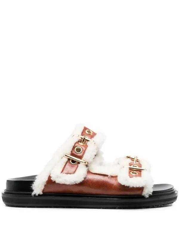 Marni Fussbett Shearling Slides - Brown