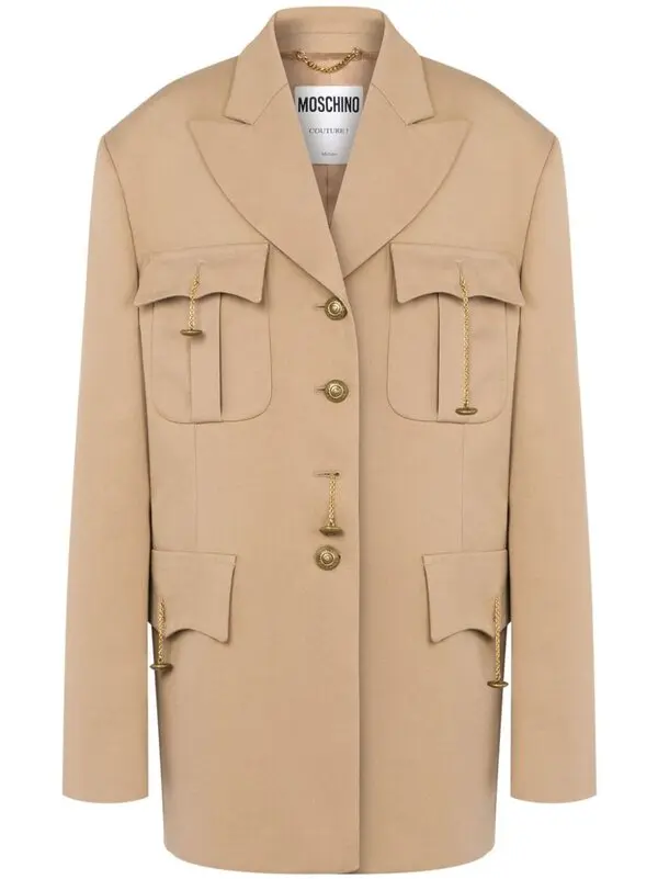 Moschino Peak-lapel Cotton-blend Coat - Neutrals