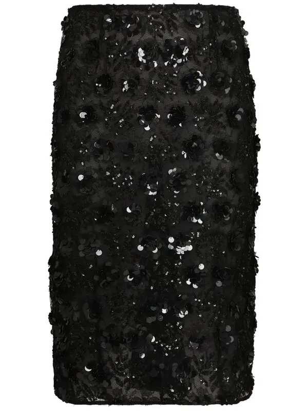 Dolce & Gabbana Sequin-embellished Tweed Skirt - Black