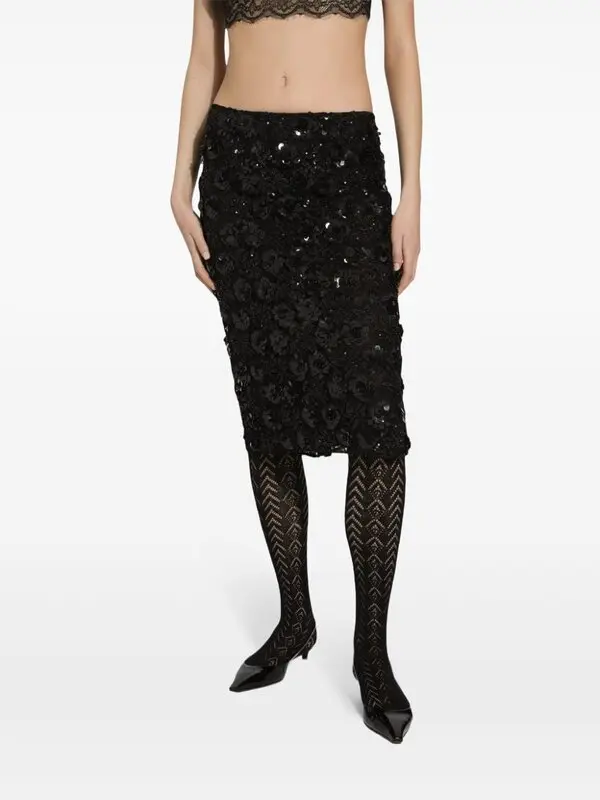 Dolce & Gabbana Sequin-embellished Tweed Skirt - Black