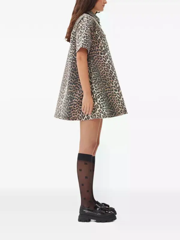 GANNI Animal-print Denim Mini Skirt - Brown