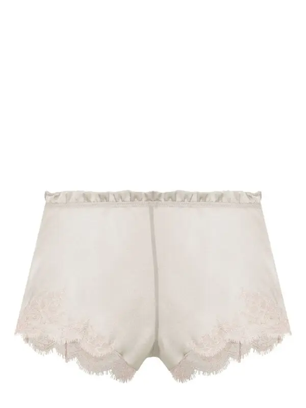 Carine Gilson Calais-caudry Lace-trimmed Silk Shorts - Grey