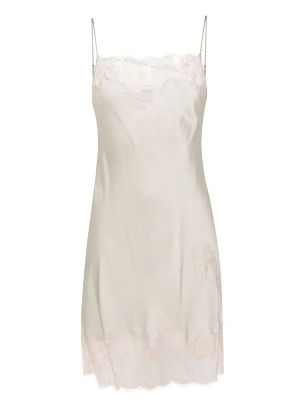Carine Gilson Calais-caudry Lace-trim Silk Slip Dress - Grey
