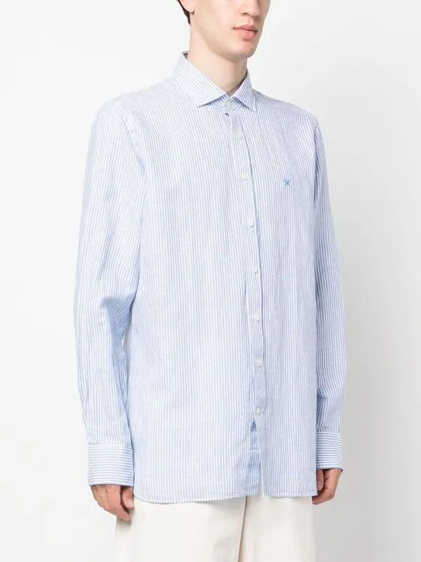 HACKETT Bengal Stripe-pattern Linen-blend Shirt - Blue
