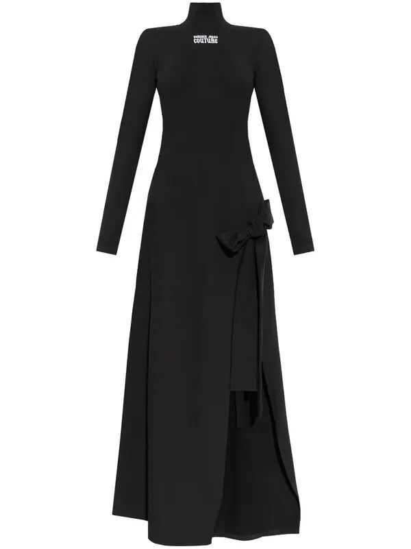 Versace Stretch-cotton High Neck Long-sleeved Dress With Oversized Bow Detail