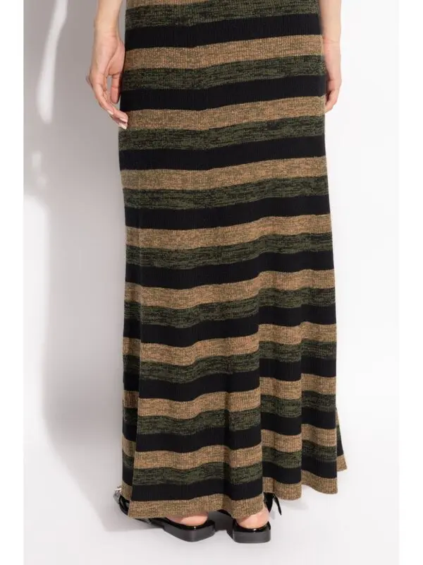 GANNI Striped Wool Midi Skirt