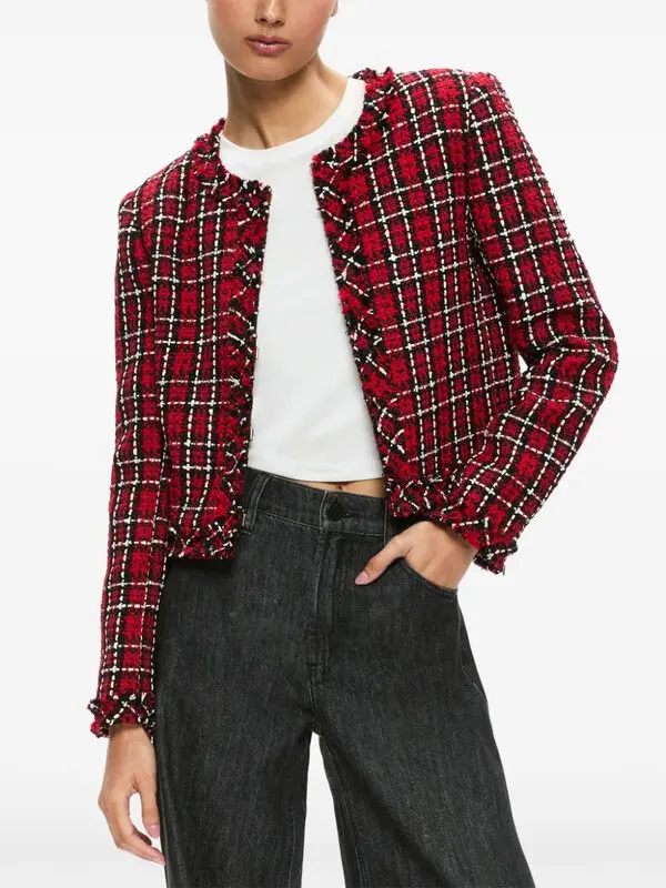 Alice + Olivia Kidman Cropped Plaid Tweed Jacket