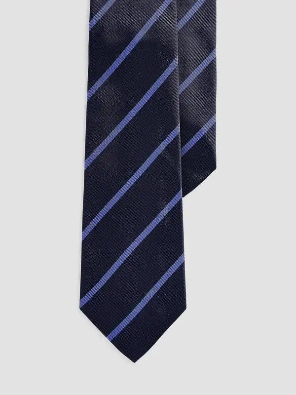 Ralph Lauren Purple Label Striped Silk Tie - Navy Blue