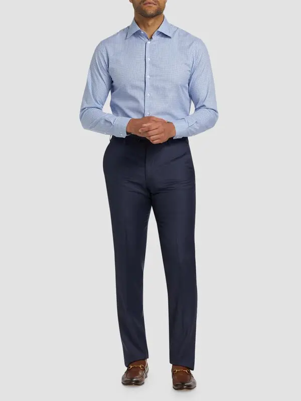 Giorgio Armani Textured Solid Wool Trousers - Dark Blue Wool