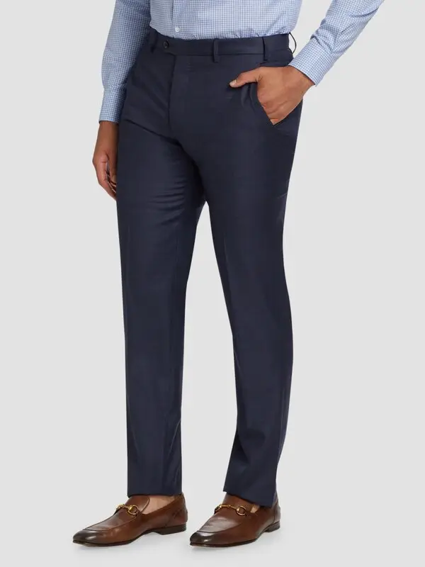 Giorgio Armani Textured Solid Wool Trousers - Dark Blue Wool