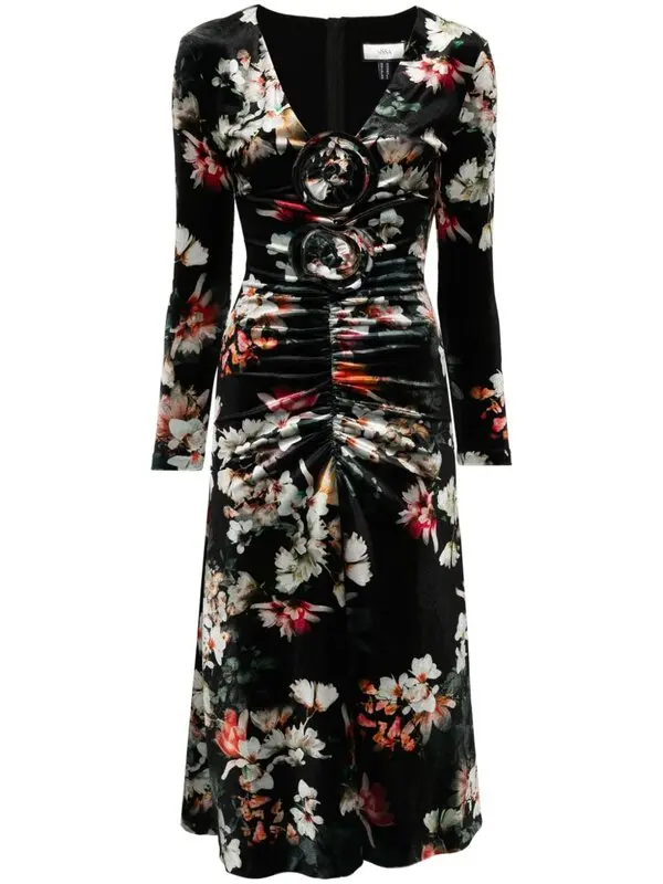 NISSA Floral-print Midi Dress - Black