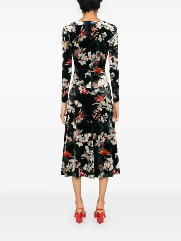 NISSA Floral-print Midi Dress - Black