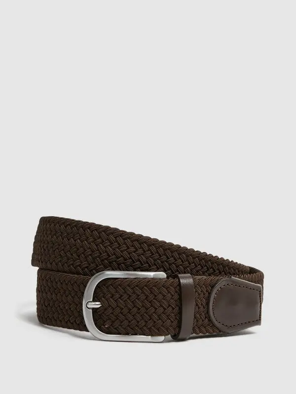 REISS Elmont Woven Belt - Dark Brown
