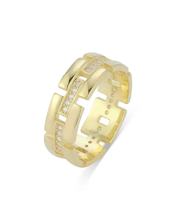 Aqua Cubic Zirconia Chain Link Ring - Gold