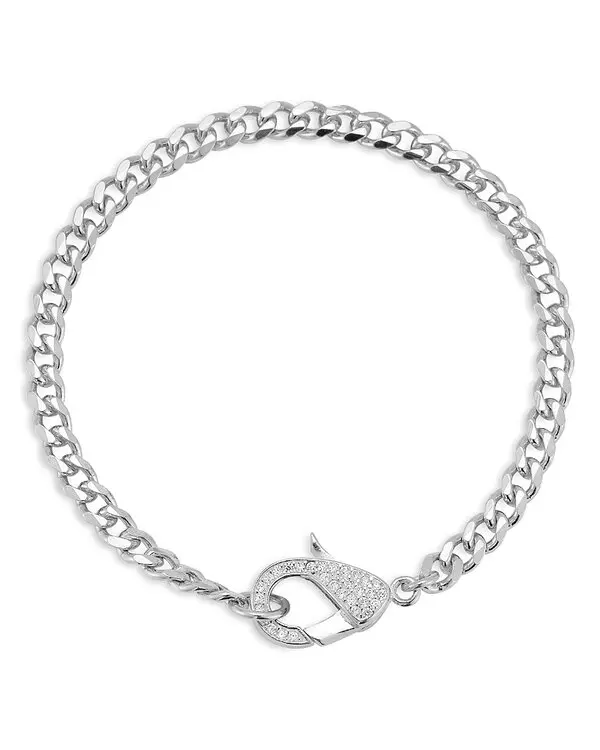 Aqua Pave Clasp Curb Chain Bracelet - Silver