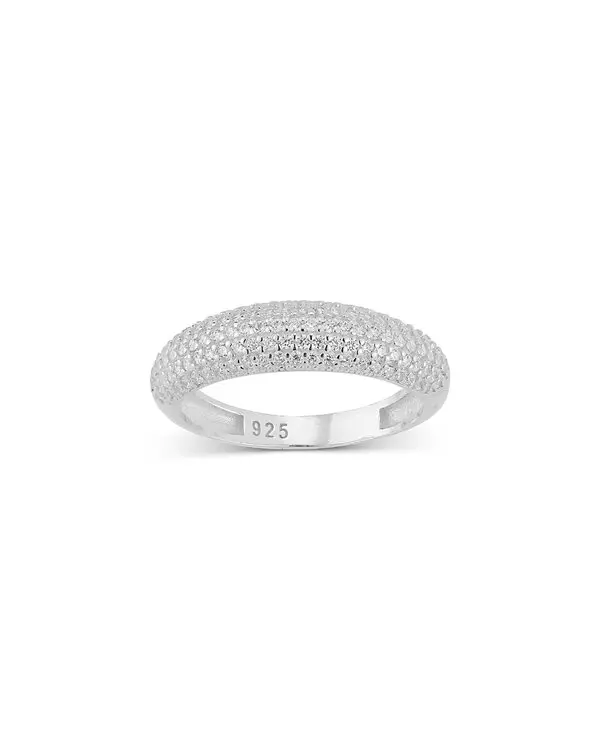 Aqua Pave Dome Band Ring - Silver