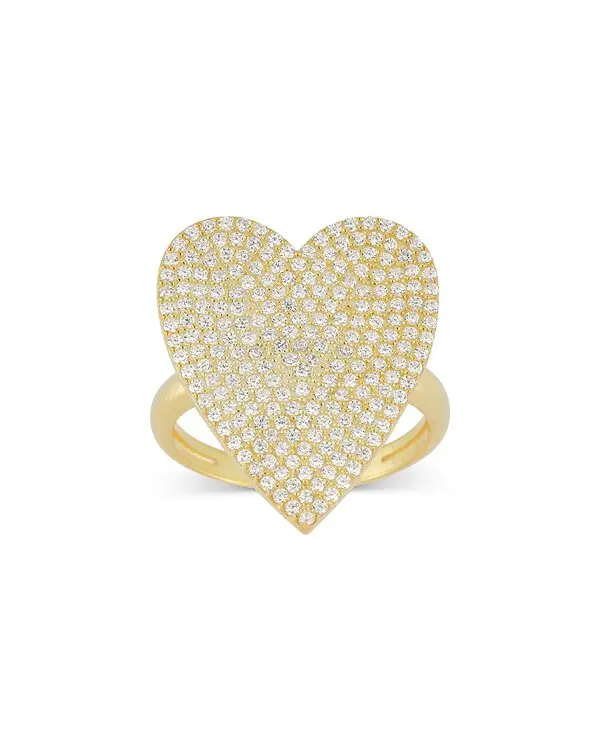 Aqua Pave Heart Ring - Gold