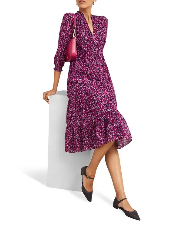 HOBBS LONDON Freda Printed Tiered Midi Dress - Navy Multi