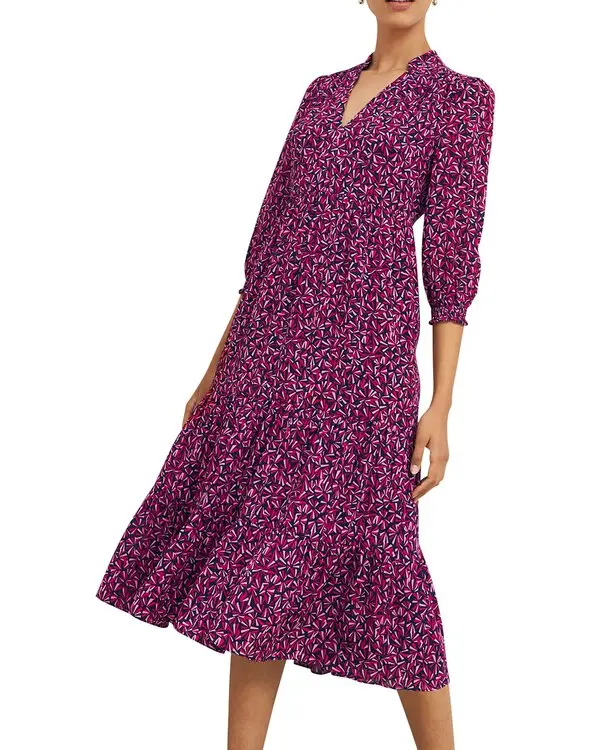 HOBBS LONDON Freda Printed Tiered Midi Dress - Navy Multi