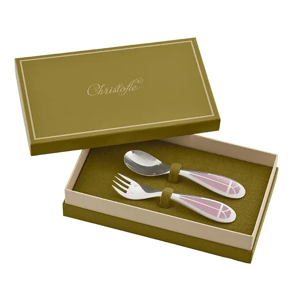 Christofle Talisman Silverplated, Rose Quartz Flatware Set For Baby - Silver And Pink