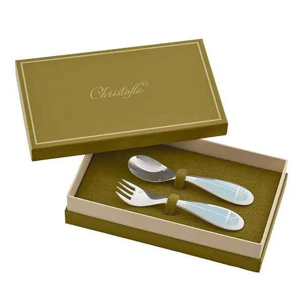Christofle Talisman Silverplated, Ice Blue Flatware Set For Baby - Silver And Blue