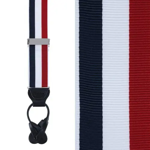 Trafalgar Balint 38mm Striped Grosgrain Ribbon Suspenders - Red, White, And Blue