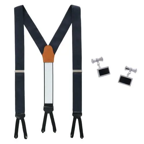 Trafalgar Banbury Silk Suspenders And Esteban Cufflinks Set - Black