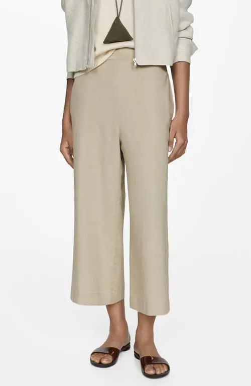 Mango Linen Blend Wide Leg Cropped Pants