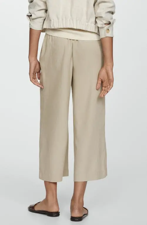 Mango Linen Blend Wide Leg Cropped Pants