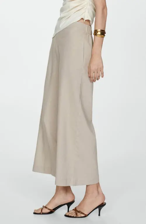 Mango Linen Blend Wide Leg Cropped Pants